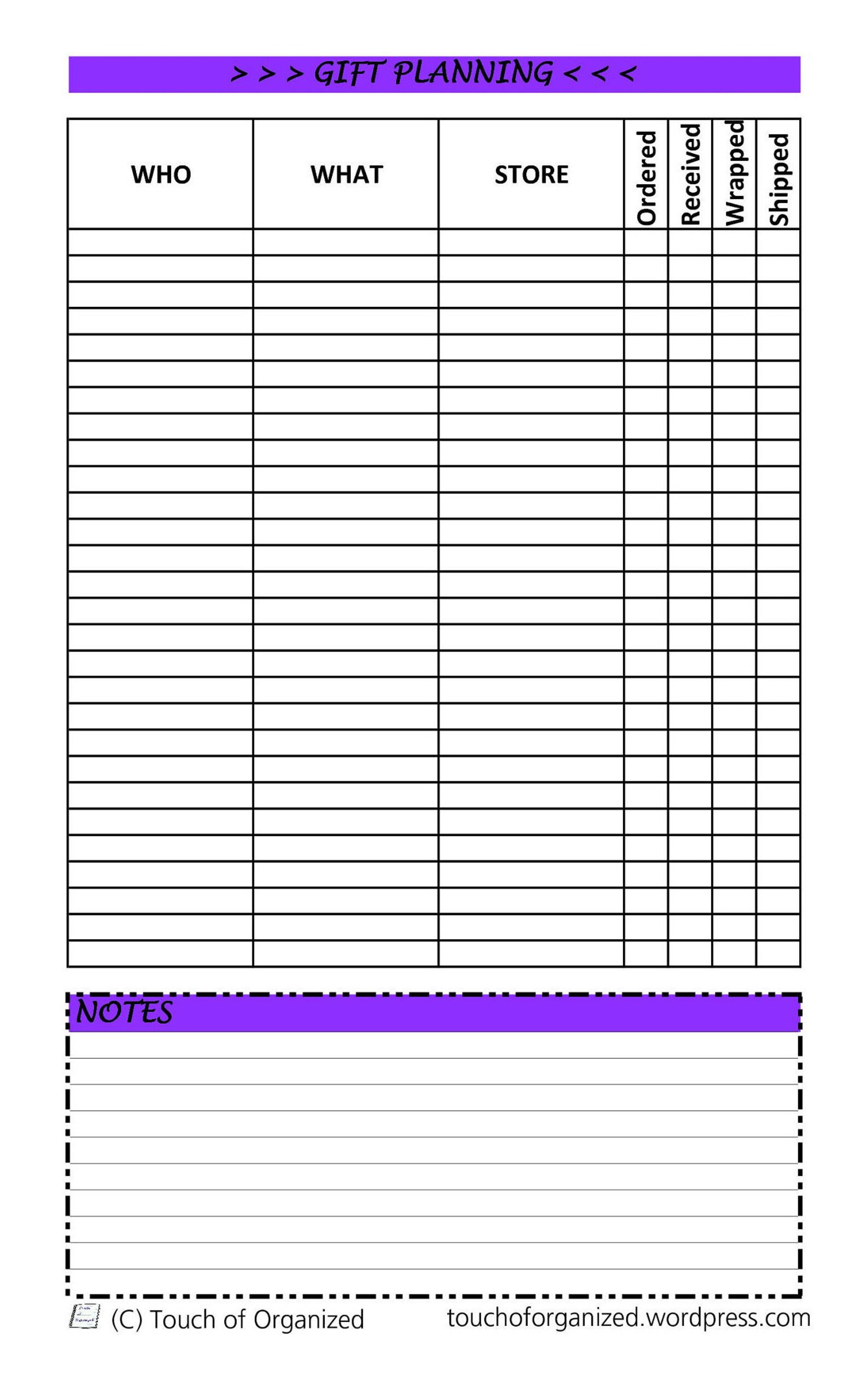 Printable Planner Page - Gift Tracking (statement) - Etsy