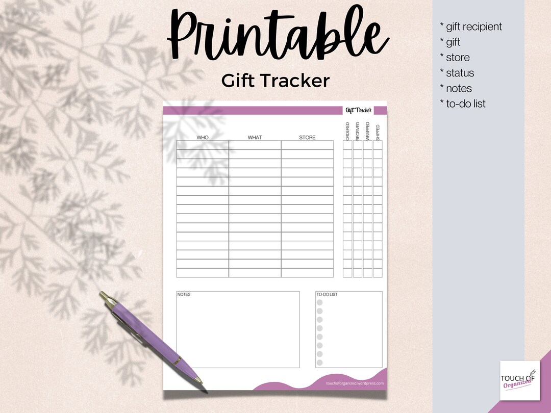 Printable Gift Tracking Page (letter Size) - Etsy