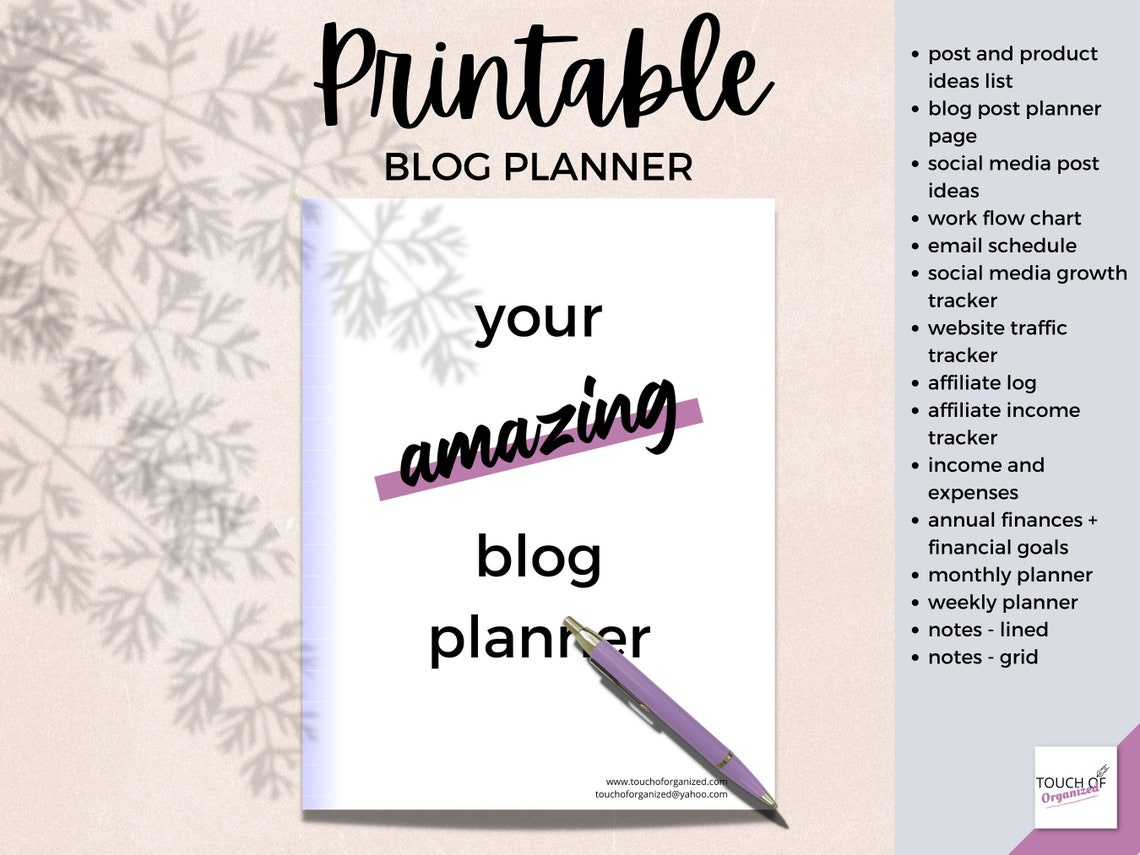 Printable Blog Planner | Pages for Post & Product Ideas, Affiliate Log ...