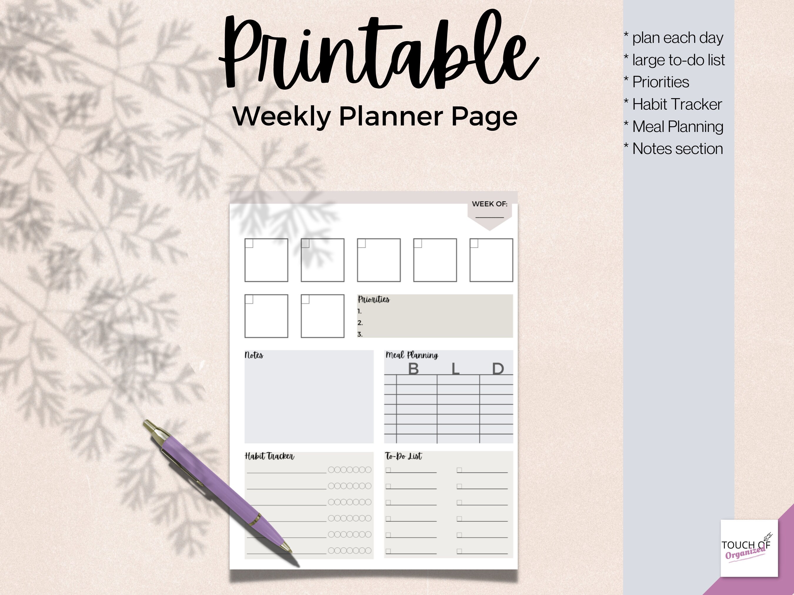 Printable Weekly Planner Page - Etsy