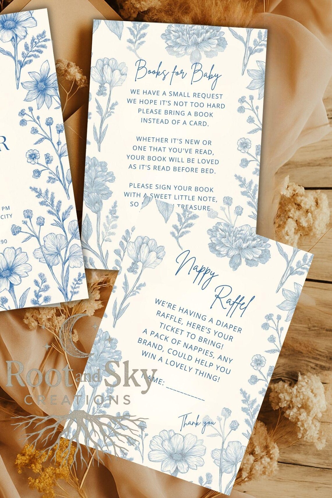 Blue Floral Baby Shower Printable Invitation • Toile Baby Shower ...