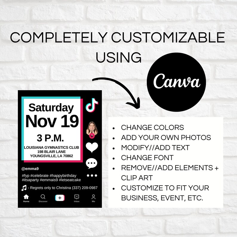Tik Tok Birthday Invitation Template Canva // Invite Template | Etsy