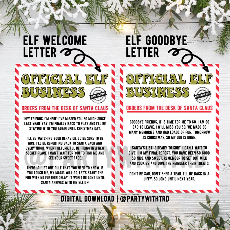 Elf Welcome Letter - Return Letter - Bundle Goodbye Letter Christmas ...