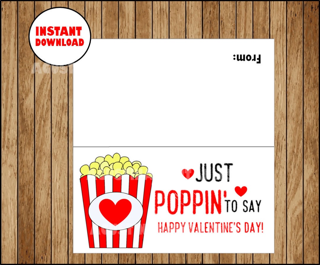 INSTANT DOWNLOAD POPCORN Valentine Cards, Just Popping to Say , Popcorn ...
