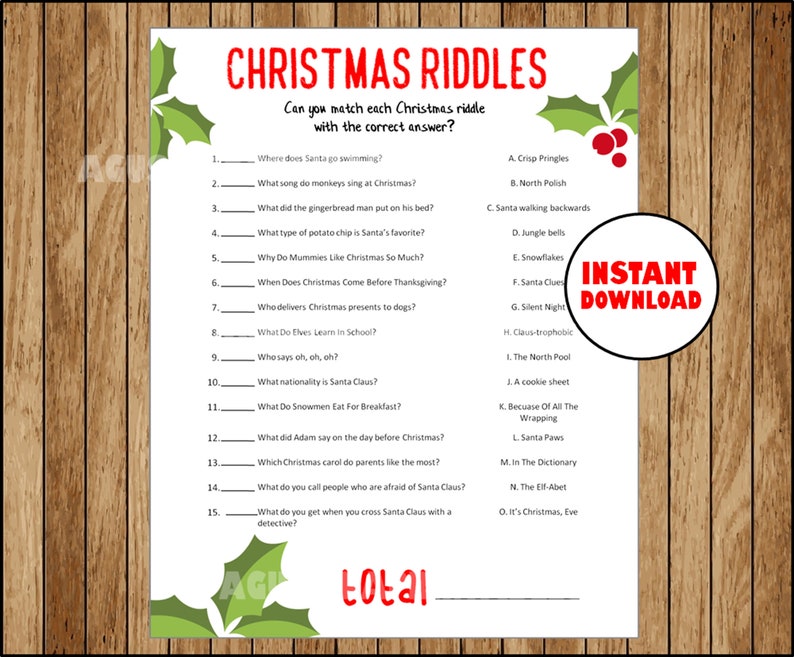 INSTANT DOWNLOAD Christmas Riddle Game, DIY Holiday Party Game ...