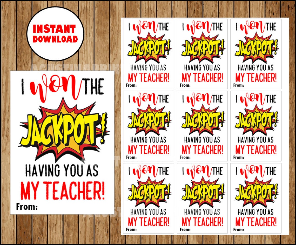 I Won the Jackpot Having You as My Teacher Printable Teacher - Etsy