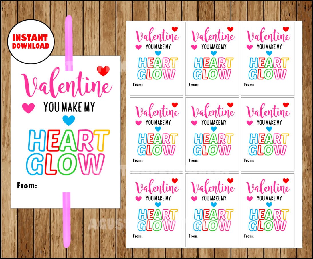 INSTANT DOWNLOAD You Make My Heart Glow Neon Valentine for Glow Stick ...