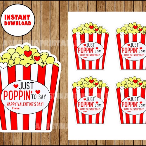 Printable Valentine Tags Kids Valentine's Day Popcorn - Etsy