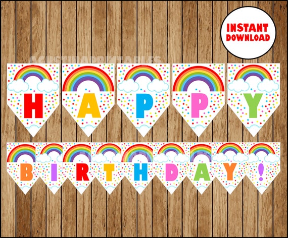 Rainbow Birthday Banner Rainbow Happy Birthday Banner - Etsy