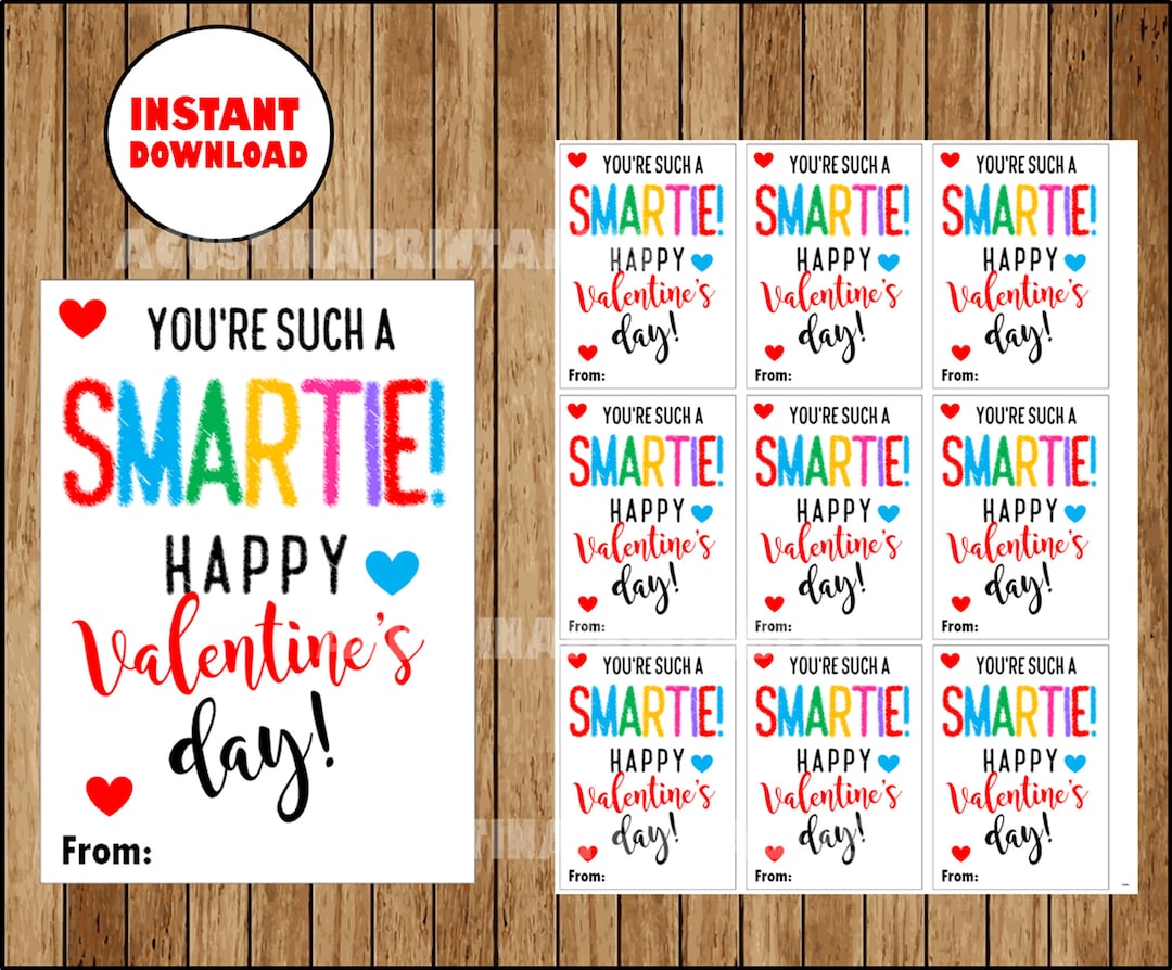 Smartie VALENTINE Cards, Smartie Treat, Kids Classroom Download Tags ...