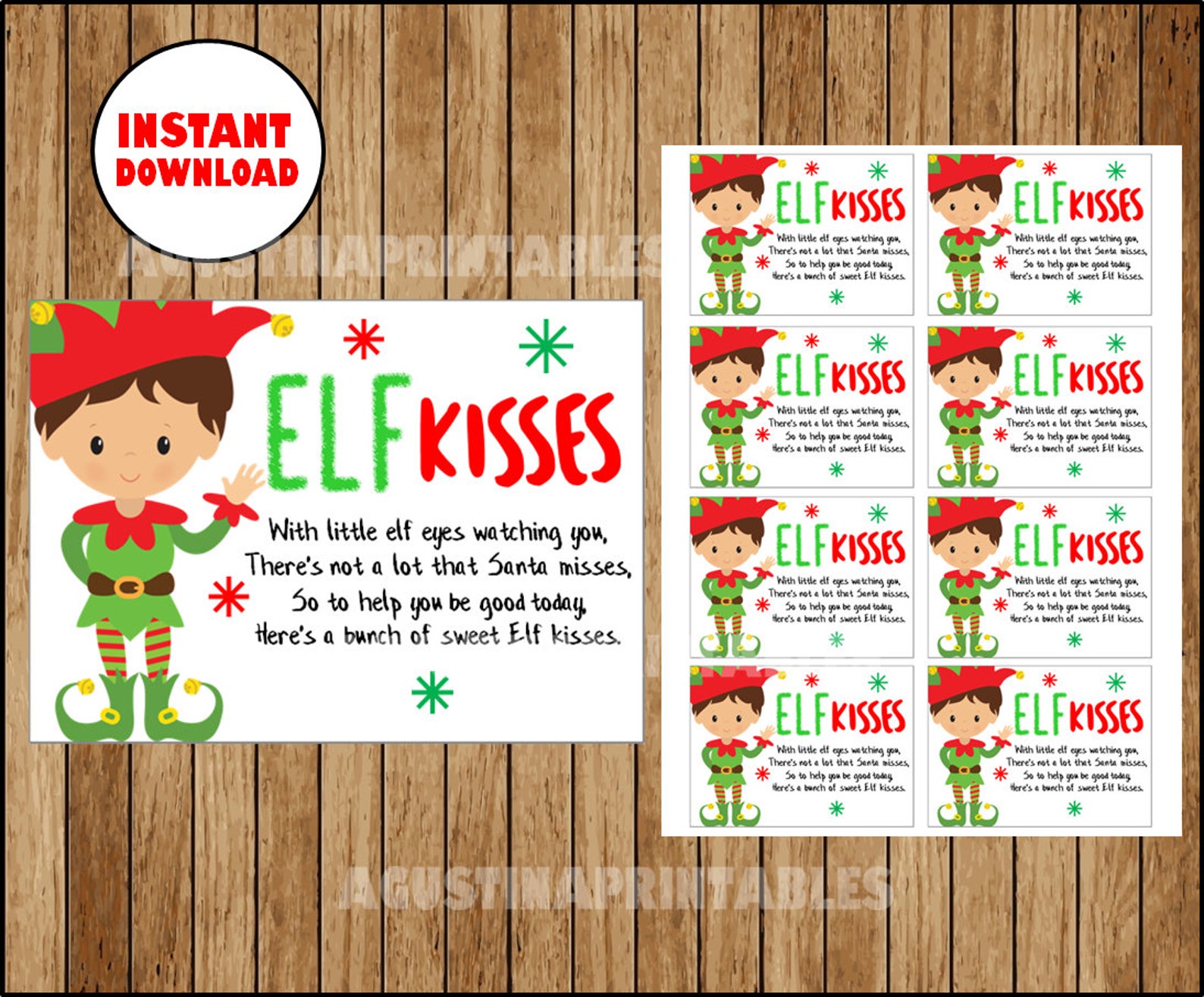 INSTANT DOWNLOAD, Elf Kisses Tag, Christmas Treat Tag, Tag Printable ...
