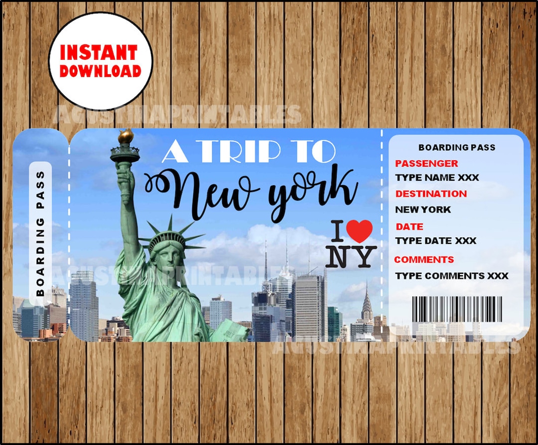Printable Ticket to New York Boarding Pass, Customizable Template ...