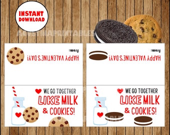 INSTANT DOWNLOAD Printable Milk and Cookies Valentine's | Etsy