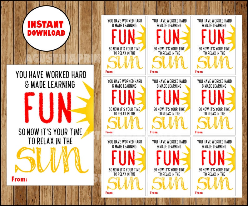 Summer Sun, Teacher Gift, End of Year Tag, Beach Tote, Teacher Gift Tag ...