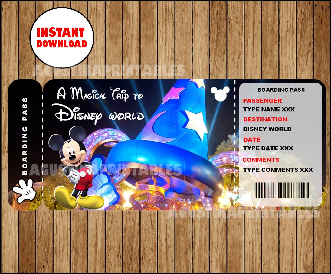Printable Ticket to Disneyworld Boarding Pass, Customizable Template ...