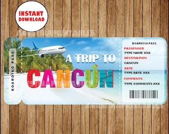 Printable Ticket to Cancun Boarding Pass, Customizable Template ...