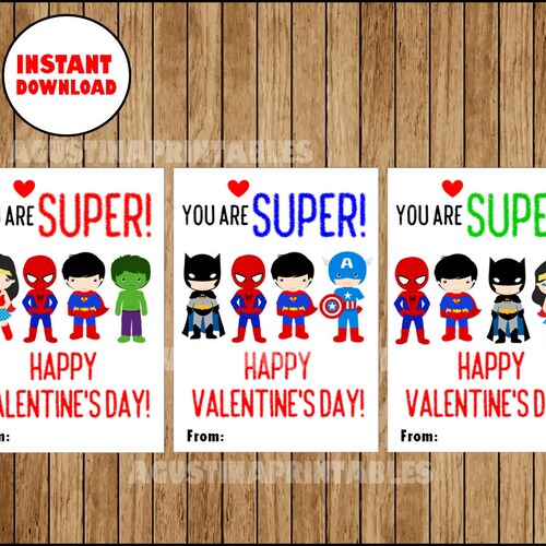 INSTANT DOWNLOAD SUPERHERO Valentines Printable Valentine - Etsy