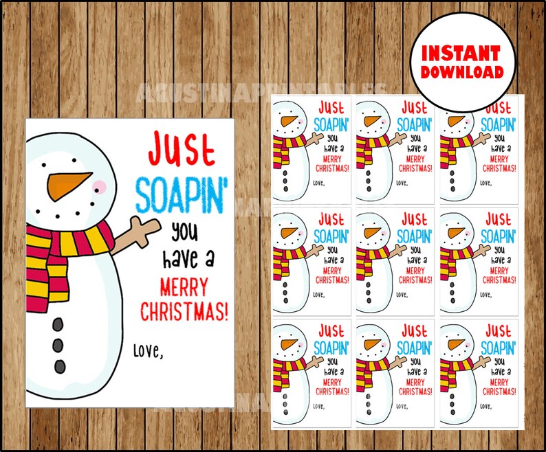 INSTANT DOWNLOAD Printable Hand Soap Gift Tags, Just Soapin You Have A ...