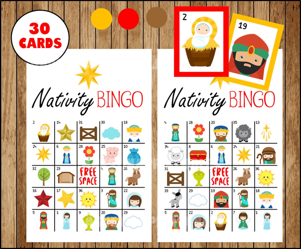 Nativity Christmas Bingo Game Printable 30 Different Cards - Etsy