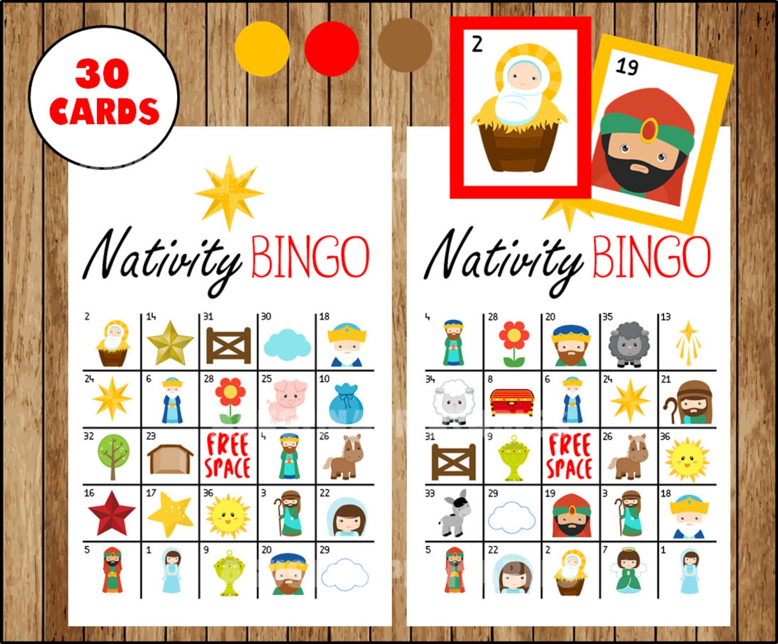 Nativity Christmas Bingo Game Printable 30 Different Cards - Etsy