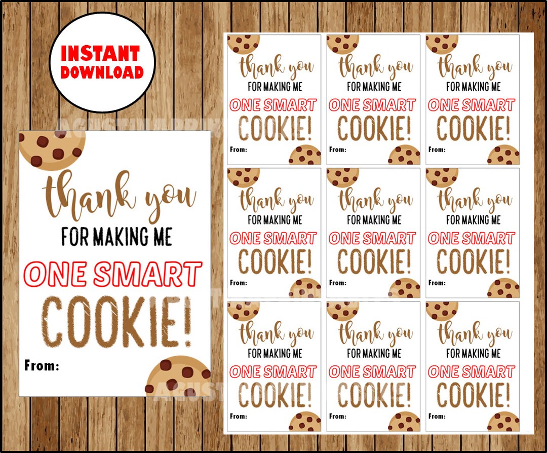 Instant Download, Printable One Smart Cookie Tags, Printable Thank You ...