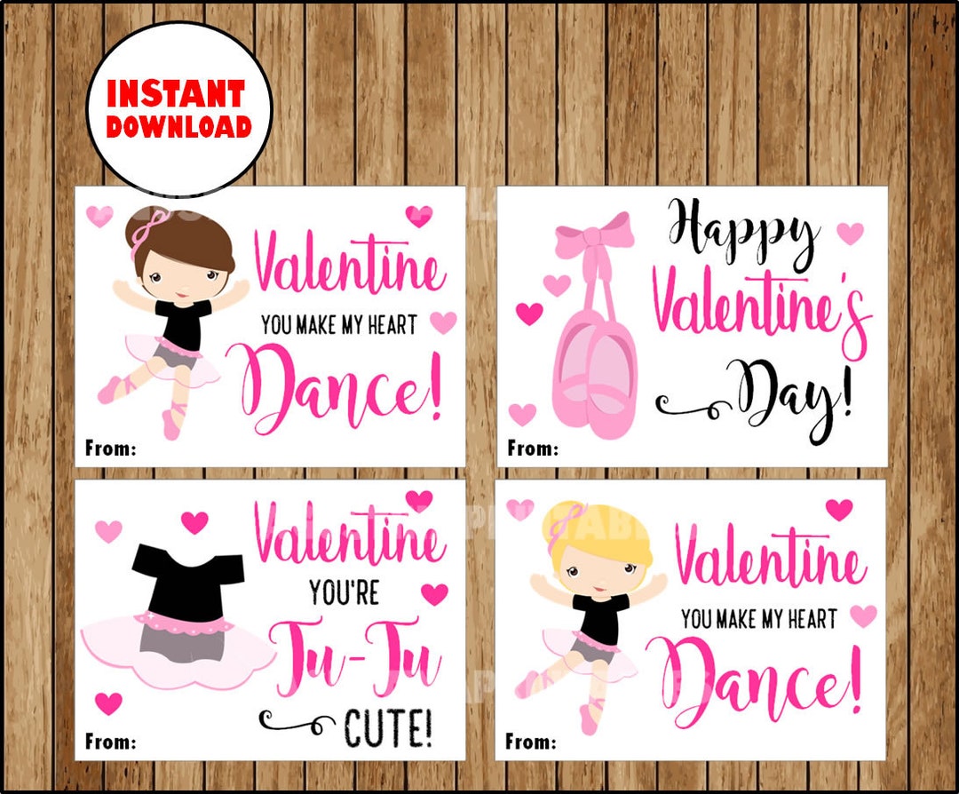 INSTANT DOWNLOAD Ballerina Valentine's Day Cards, Printable You're Tutu ...