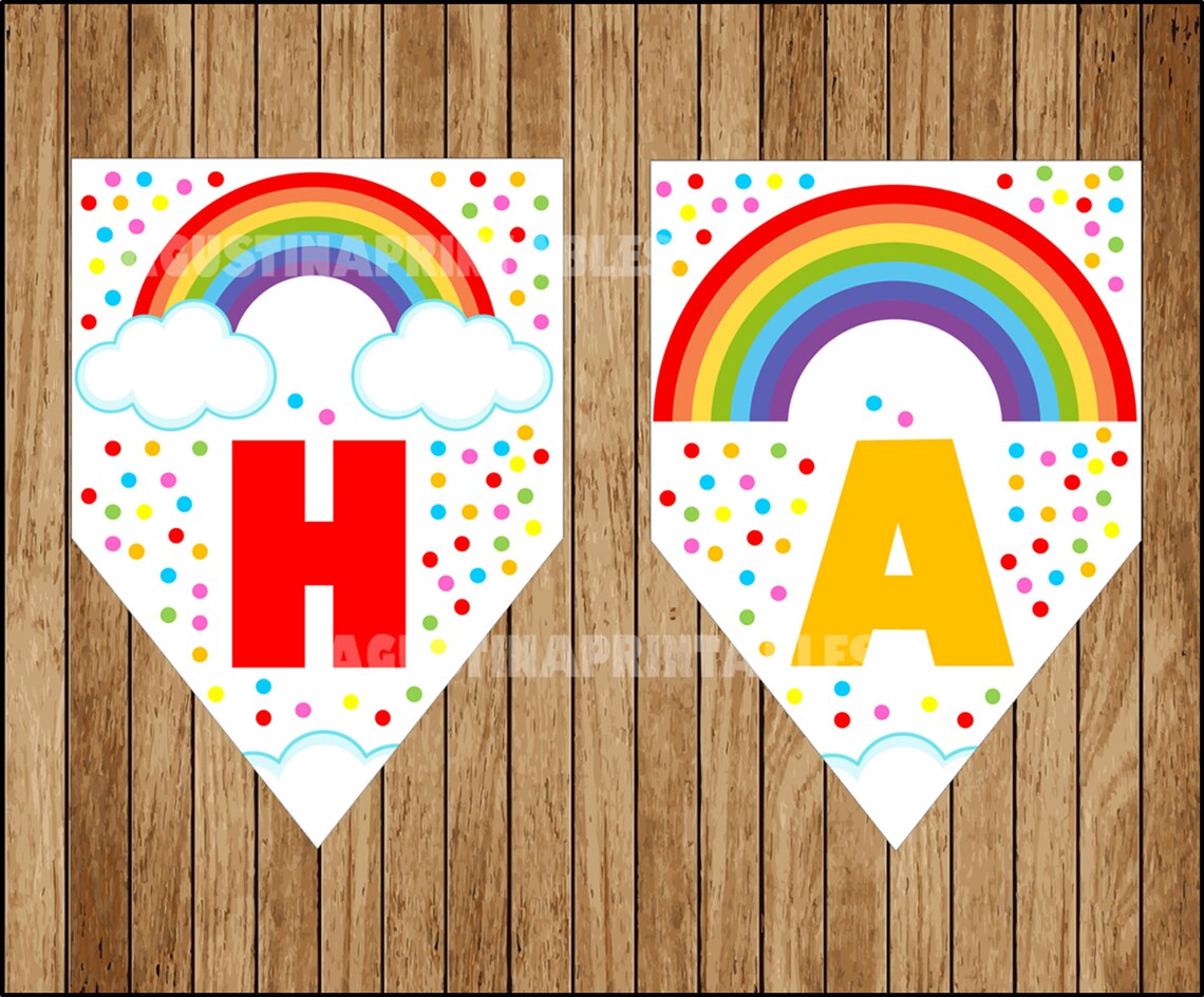 Rainbow Birthday Banner, Rainbow Happy Birthday Banner Printable ...