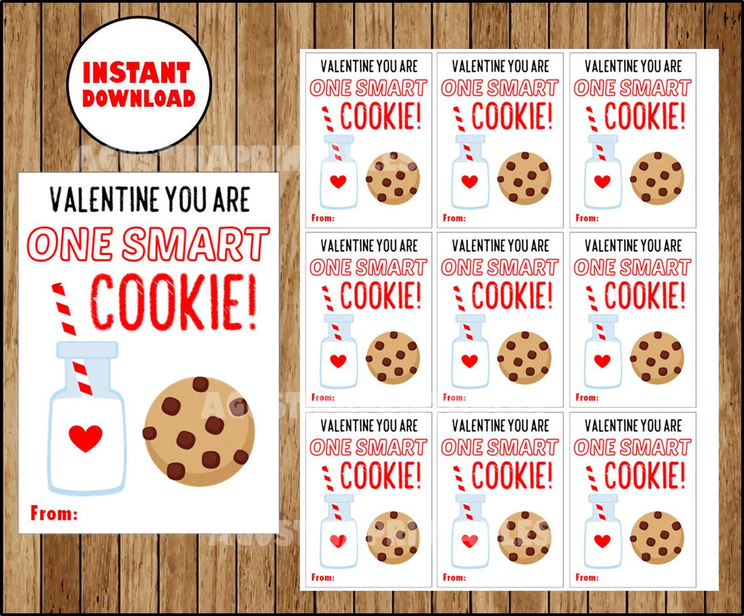 INSTANT DOWNLOAD One Smart Cookie Valentine's Cards, Cookie Valentine ...