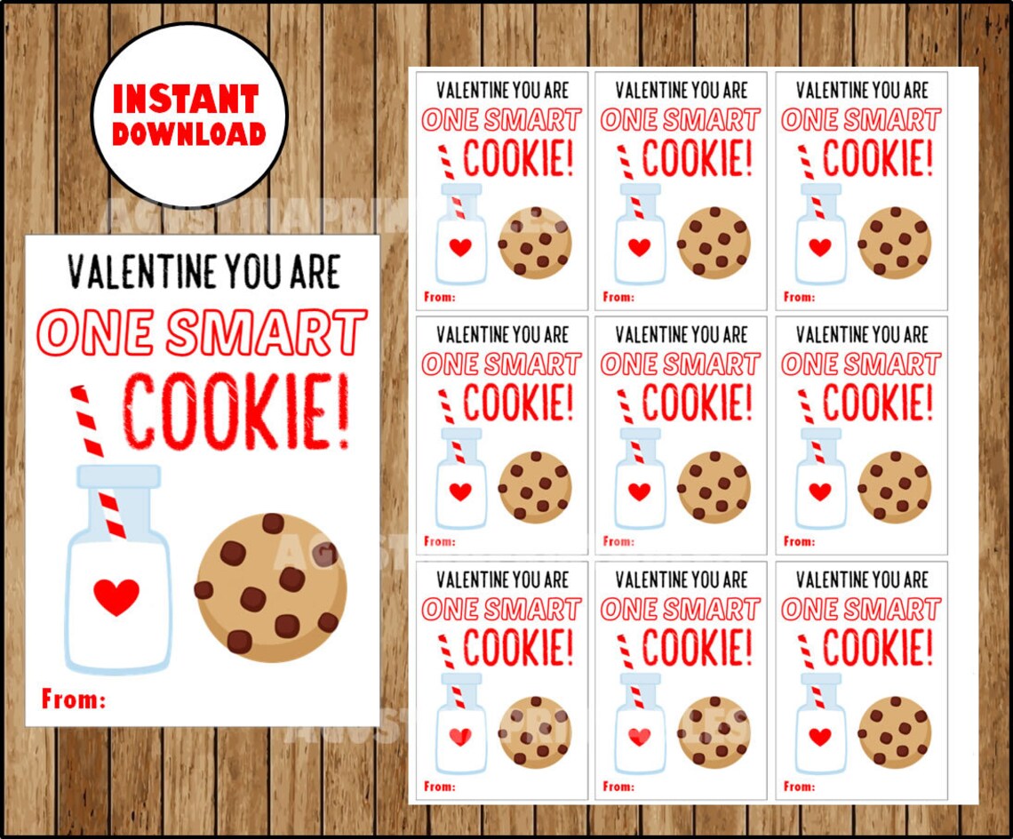 INSTANT DOWNLOAD One Smart Cookie Valentine's Cards, Cookie Valentine ...