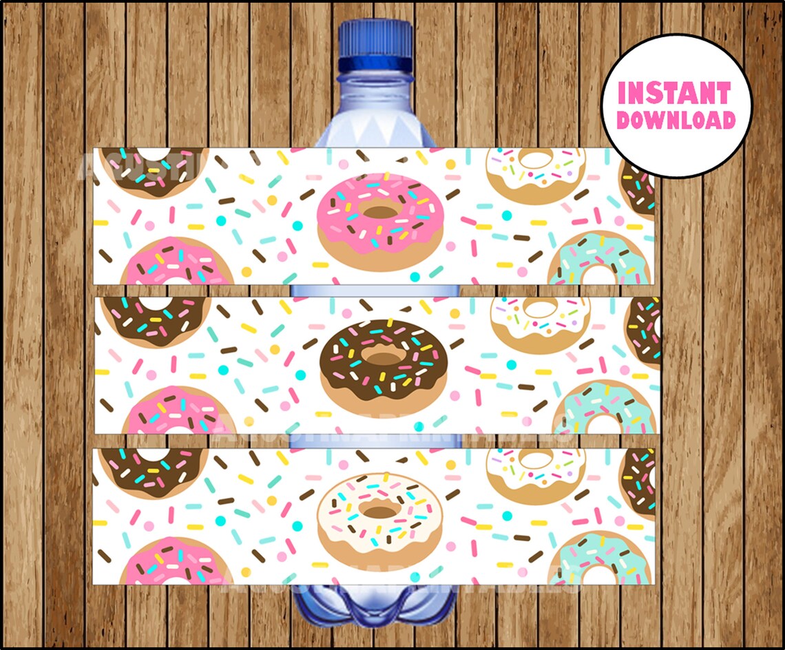Donut Water Bottle Labels, Diy Donut Water Bottle Labels, Printable ...