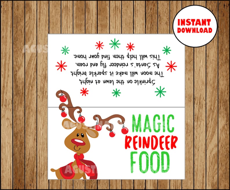 INSTANT DOWNLOAD Magic Reindeer Food Bags Toppers, Christmas Bag ...