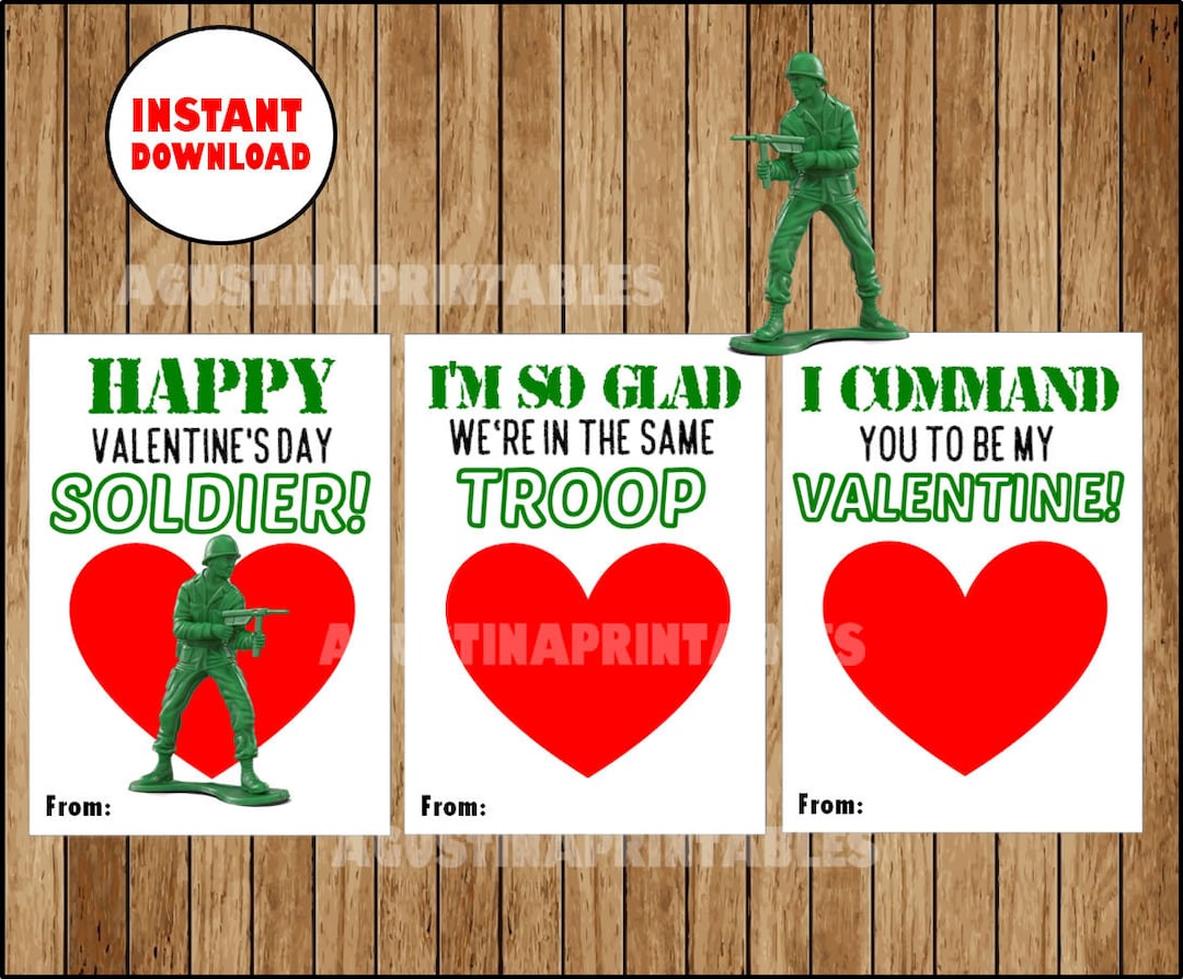 INSTANT DOWNLOAD Green Army Men Valentine's Cards, Army Men Valentine ...