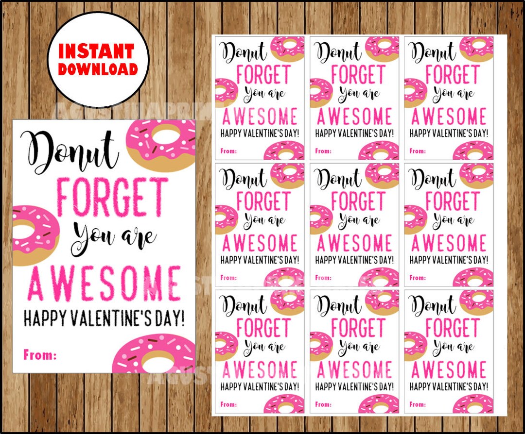 INSTANT DOWNLOAD Donut Valentines Day Cards, DONUT Forget You Are ...
