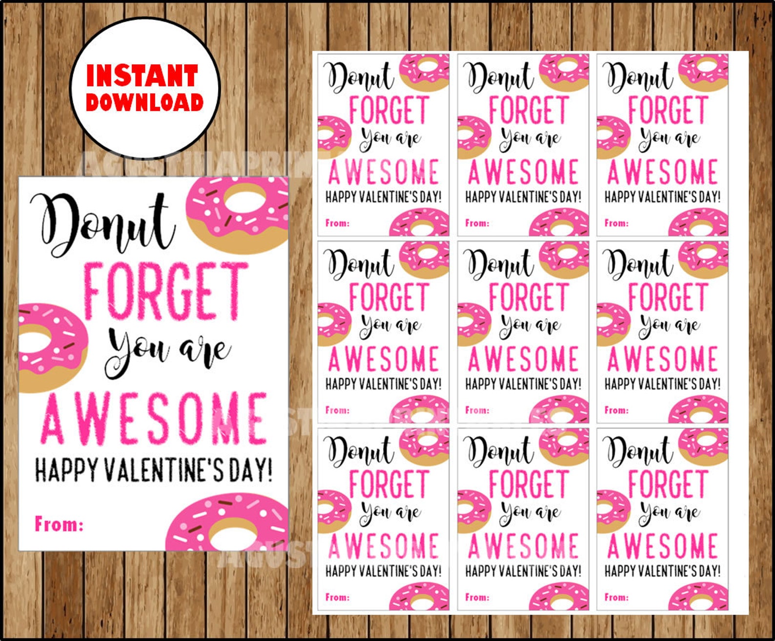 INSTANT DOWNLOAD Donut Valentines Day Cards, DONUT Forget You Are ...