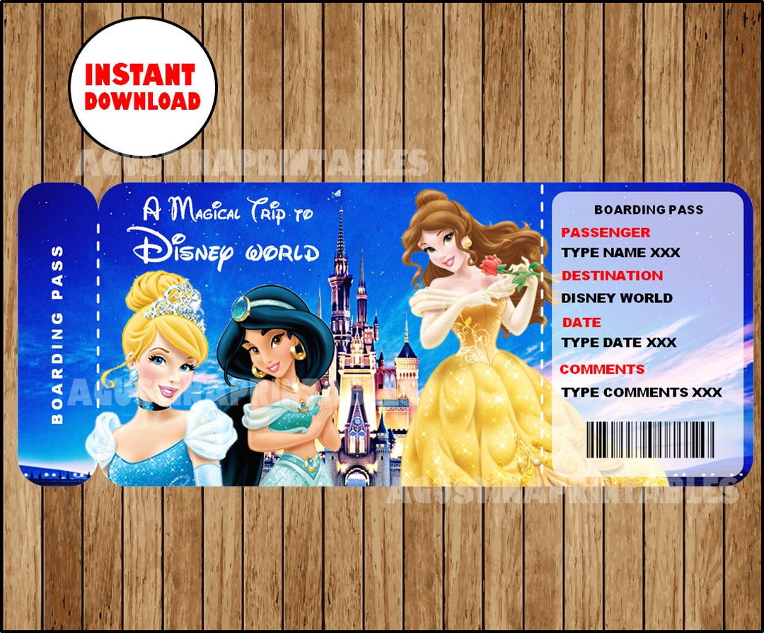 Printable Ticket to DISNEYWORLD, Disneyworld Boarding Pass ...