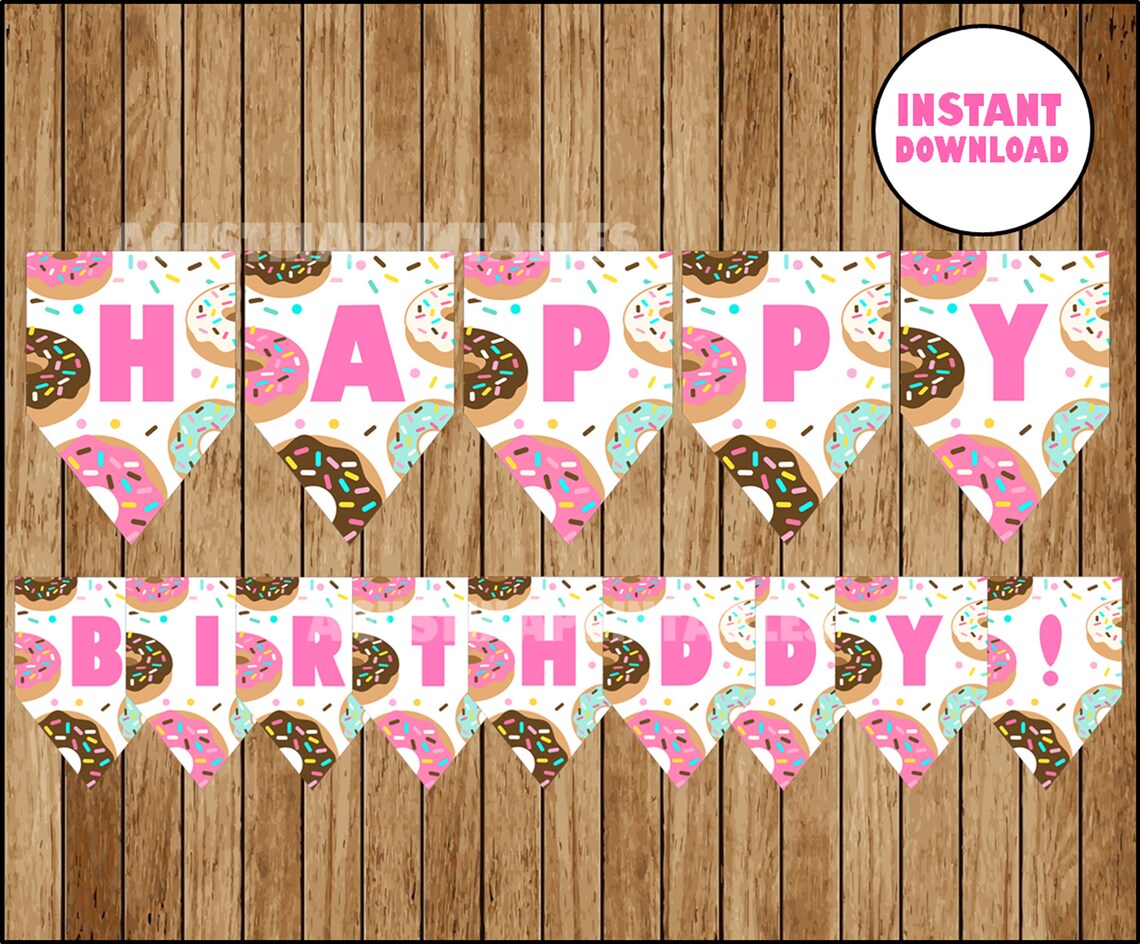 Donut Birthday Banner Donut Happy Birthday Banner Printable - Etsy