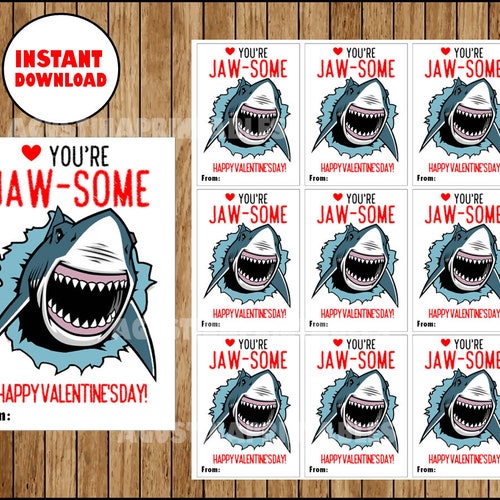 Printable Valentine Cards Shark Jawsome Instant Download - Etsy