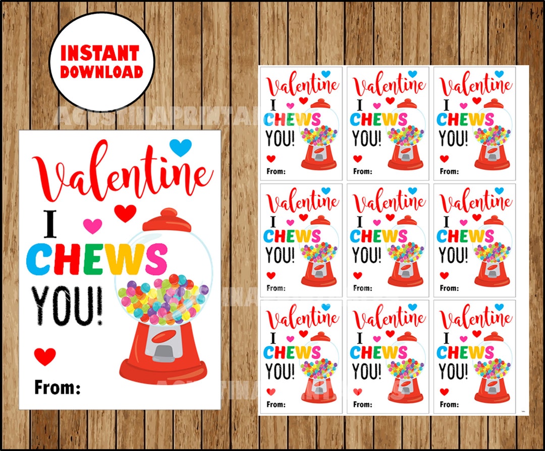 Printable Gumball Valentines Day Card, Gumball Machine, I Chews You ...
