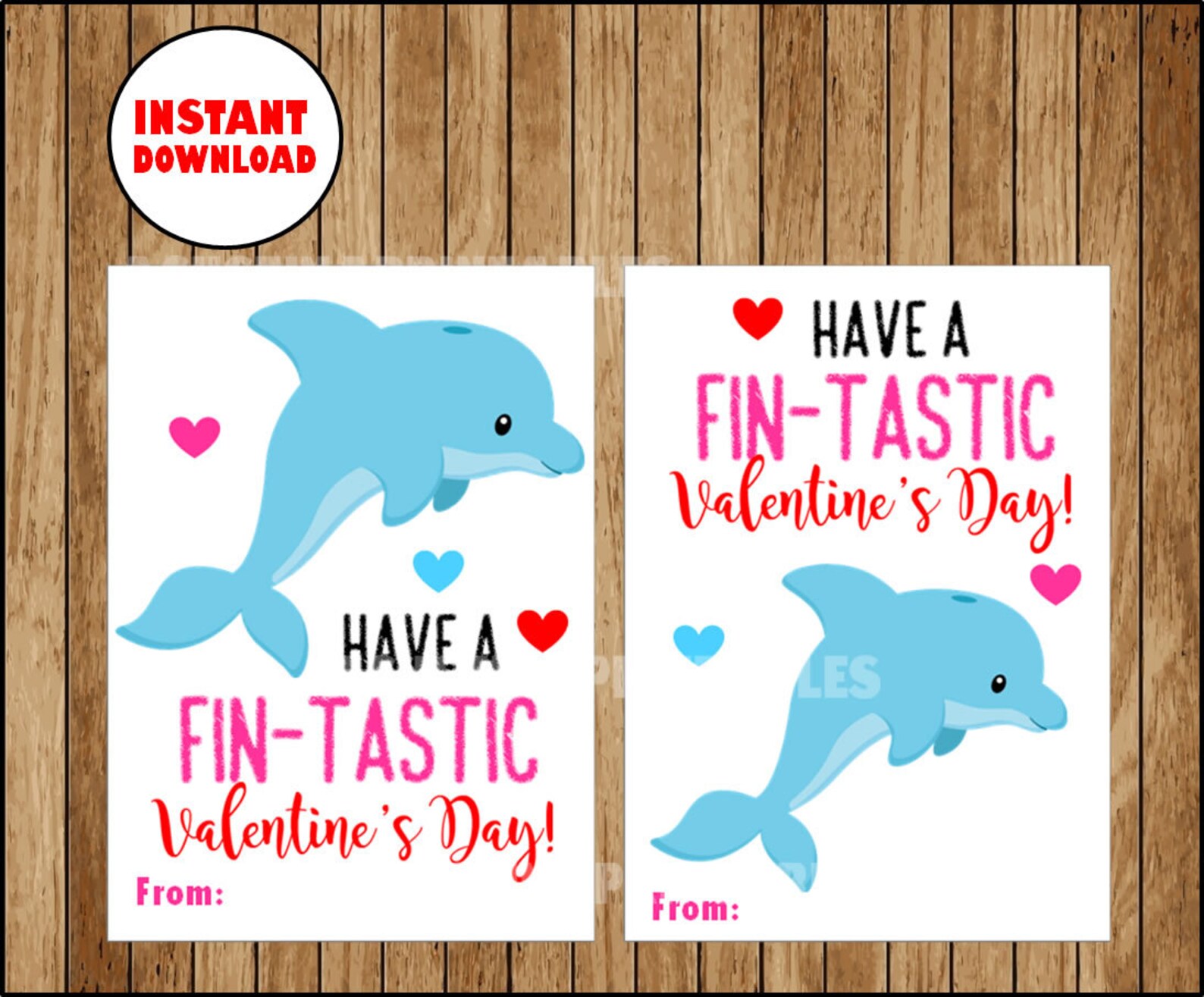 INSTANT DOWNLOAD Dolphins Aqua Valentine's Day Cards, Beach Starfish ...