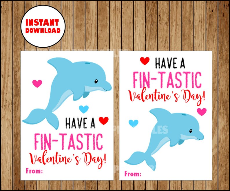 INSTANT DOWNLOAD Dolphins Aqua Valentine's Day Cards, Beach Starfish ...