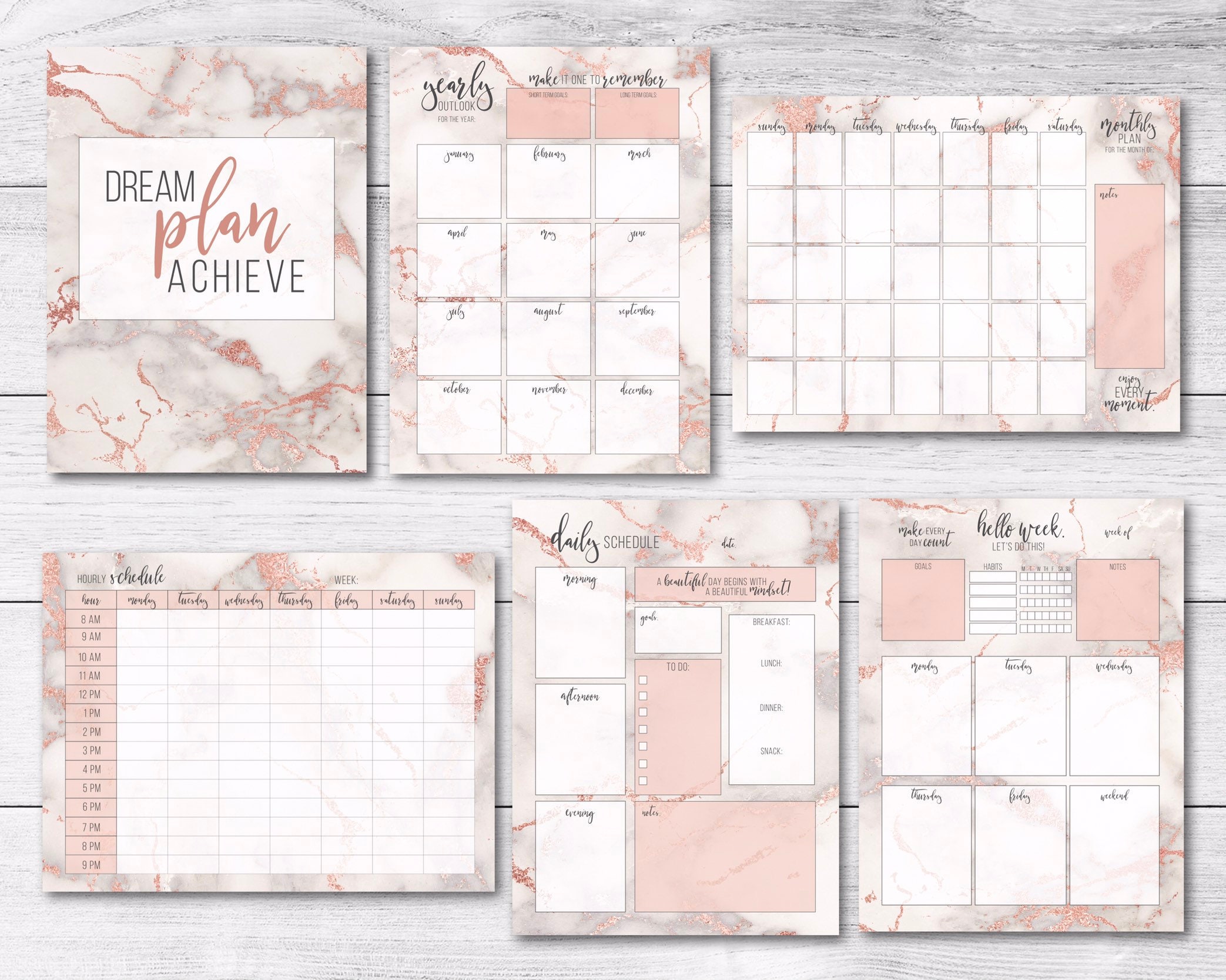 Rose Gold Marble Digital Planner Pages SET L Goodnotes Inserts - Yearly ...