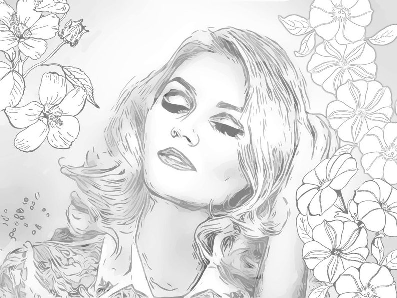 Grayscale Adult Coloring Pages Portraits 1 Etsy