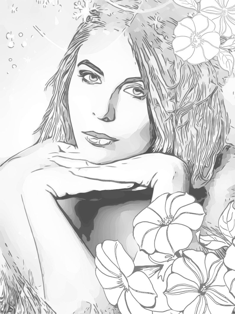 Grayscale Adult Coloring Pages Portraits 1 Etsy