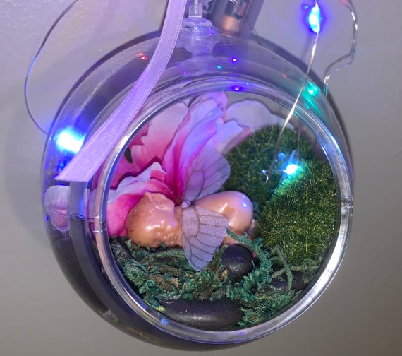 Miniature Fairy Baby in Hanging Ball With a Pink Flower Bed | Etsy