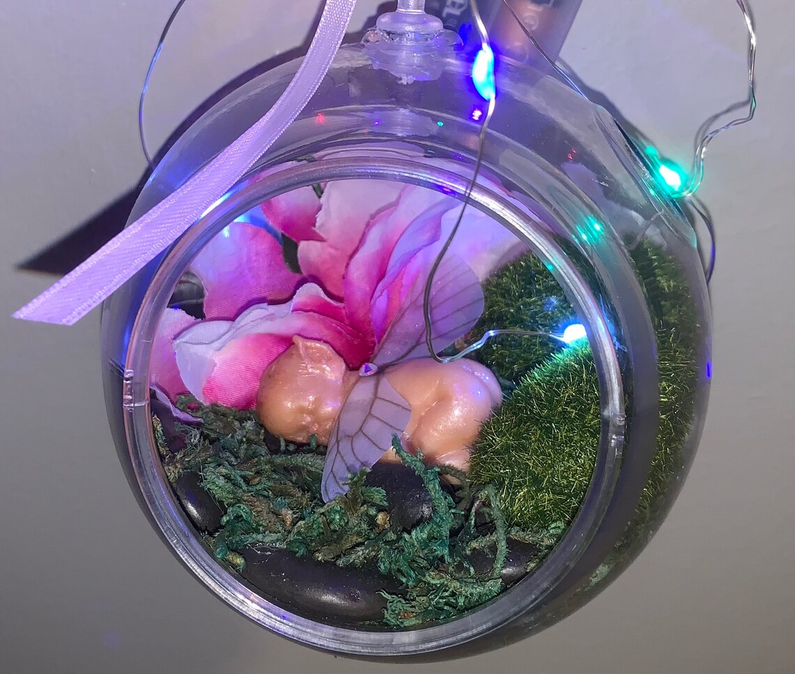 Miniature Fairy Baby in Hanging Ball With a Pink Flower Bed - Etsy