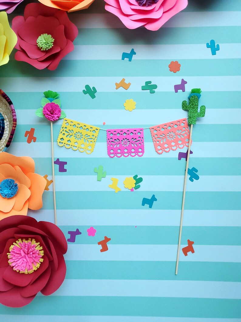 1x Papel picado cake topper Fiesta cake topper First Fiesta | Etsy
