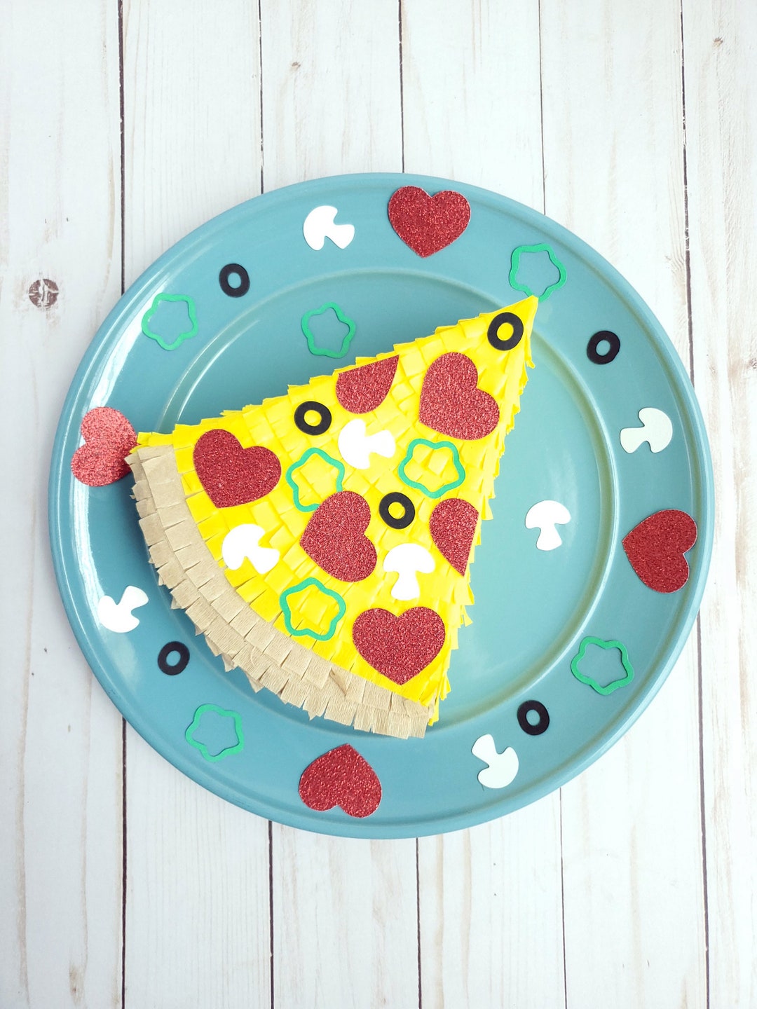 Pizza Slice Mini Pinata, Glitter Heart Toppings, Party Decor (7 Inch ...