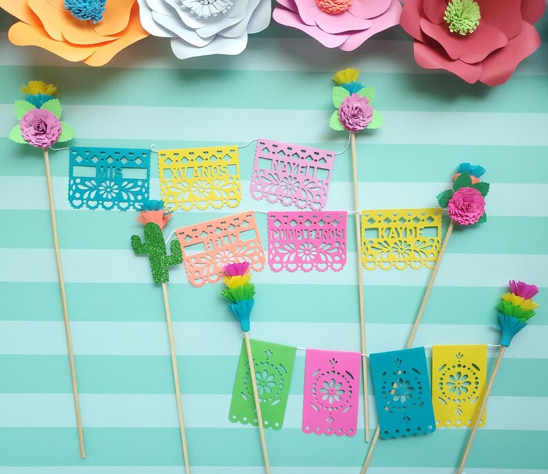 1 Papel Picado Cake Topper Fiesta Cake Topper Custom Fiesta - Etsy