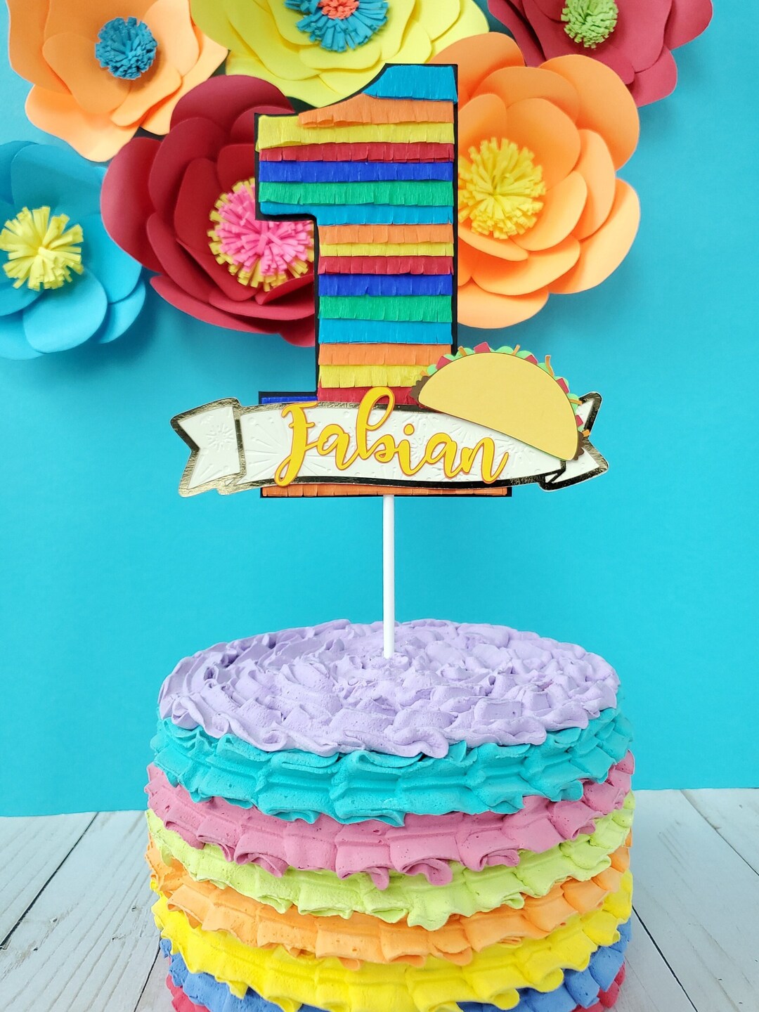 Number Cake Topper, Piñata Style Topper, Fiesta Theme Cake Decor, One ...