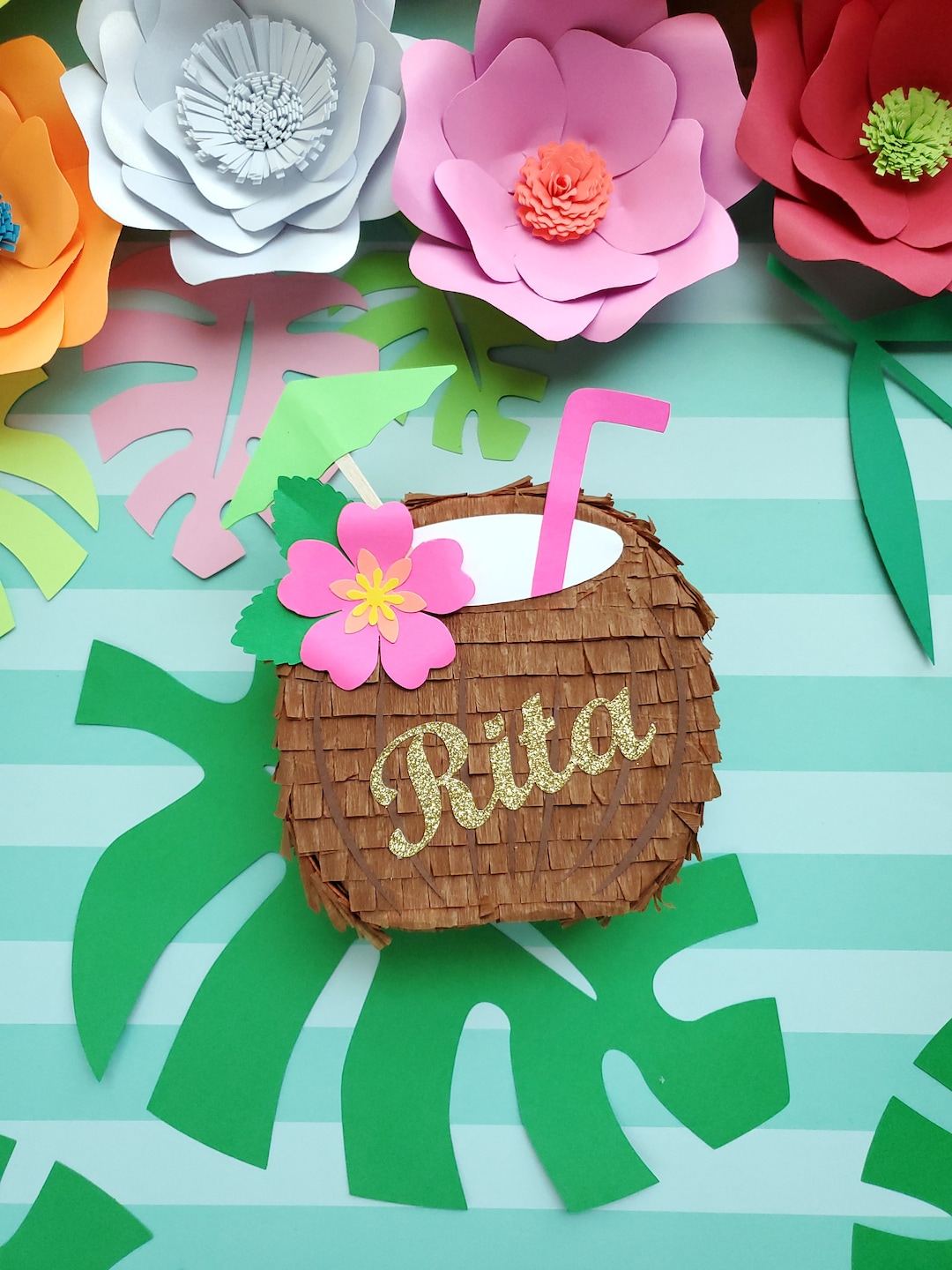 Personalized Mini Coconut Drink Pinata, Tropical Party Favor - Etsy